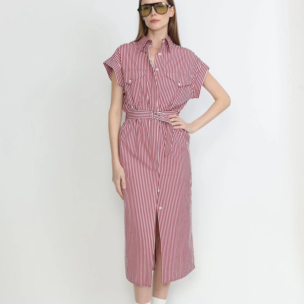 FREY Ballarat Dress | Utility Shirt Dress in Pink Stripes | Design ...