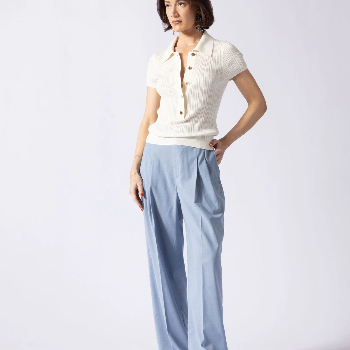 FREY Lamia Top | Luxe Silk-Cotton Polo Style | Design Orchard – DORS